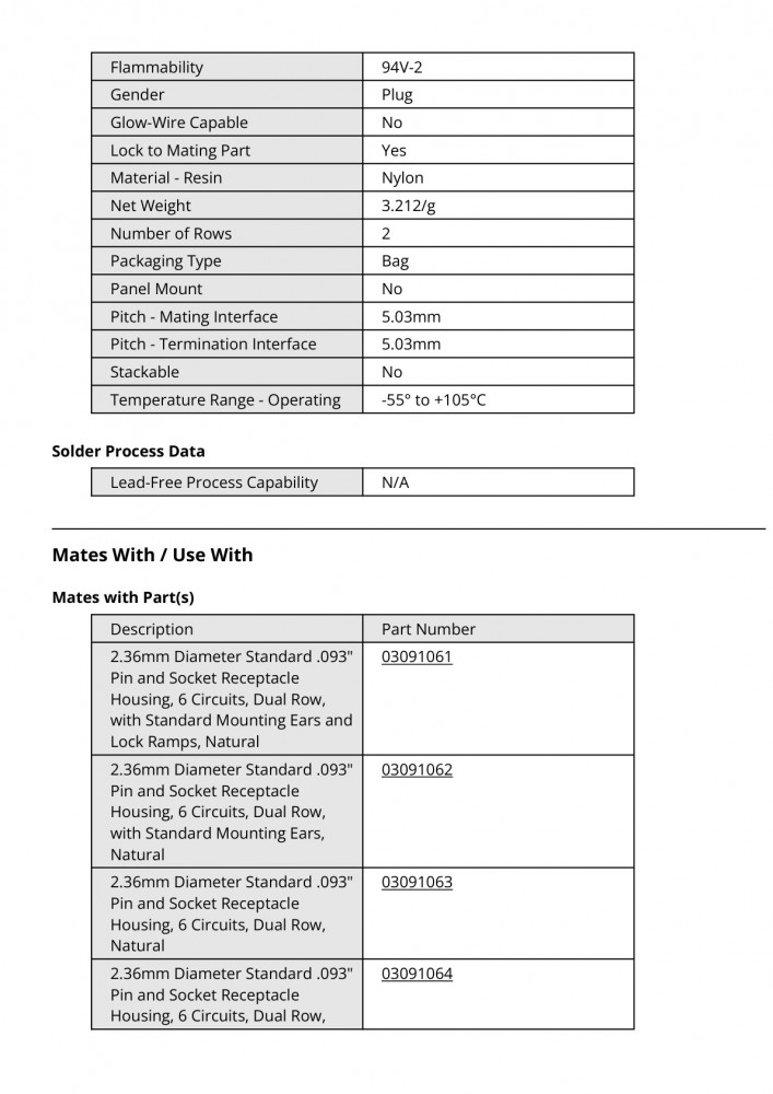MOLEX .093 standard pin terminal document page 3