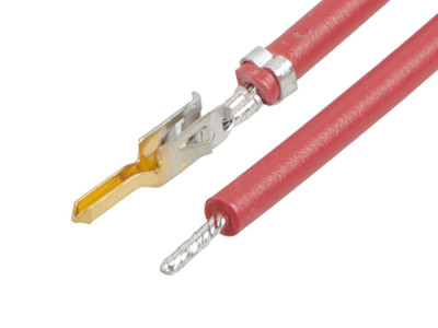 Pre-Crimped Lead Mini-Fit Jr. Male-to-Pigtail, Gold (Au) Plating, 225.00mm Length, 18 AWG, Red for sale