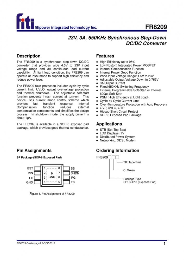 FR8209SPCTR datasheet page 1