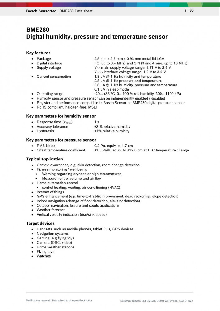 BME280 datasheet preview, page 2