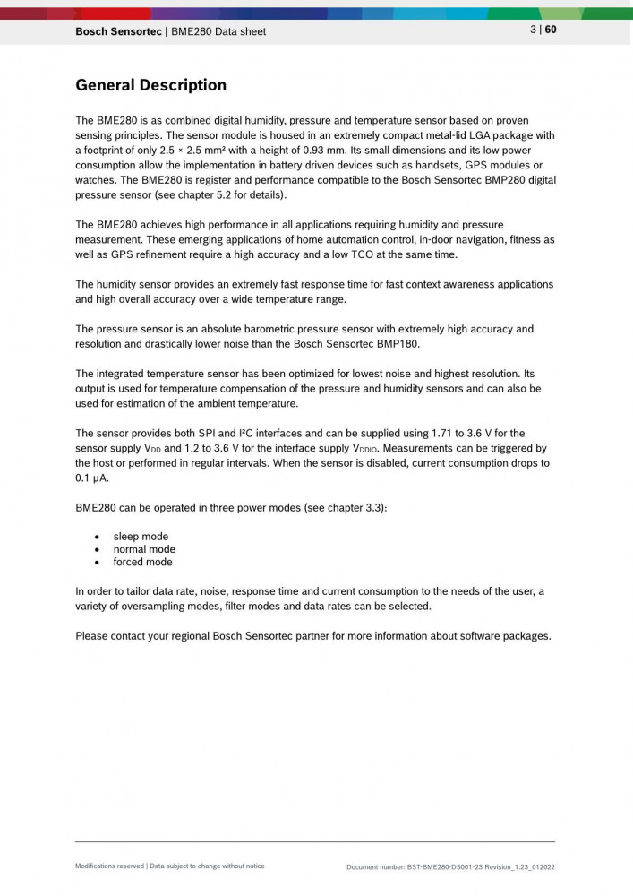 BME280 datasheet preview, page 3