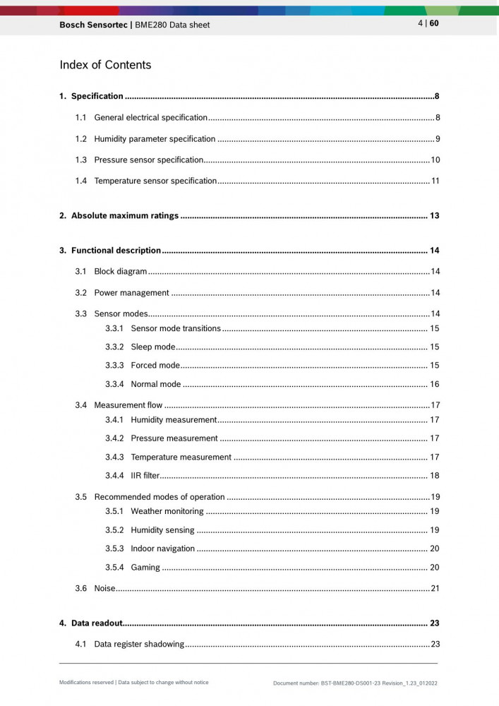 BME280 datasheet preview, page 4