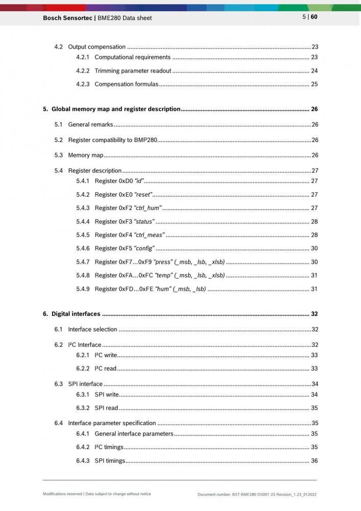 BME280 datasheet preview, page 5