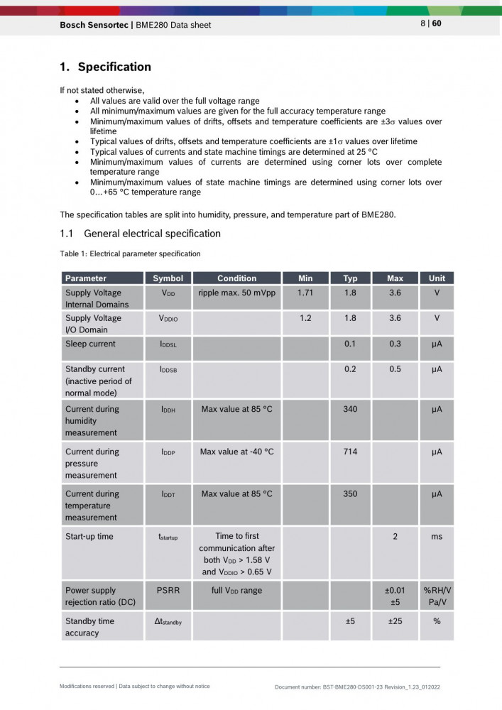 BME280 datasheet preview, page 8