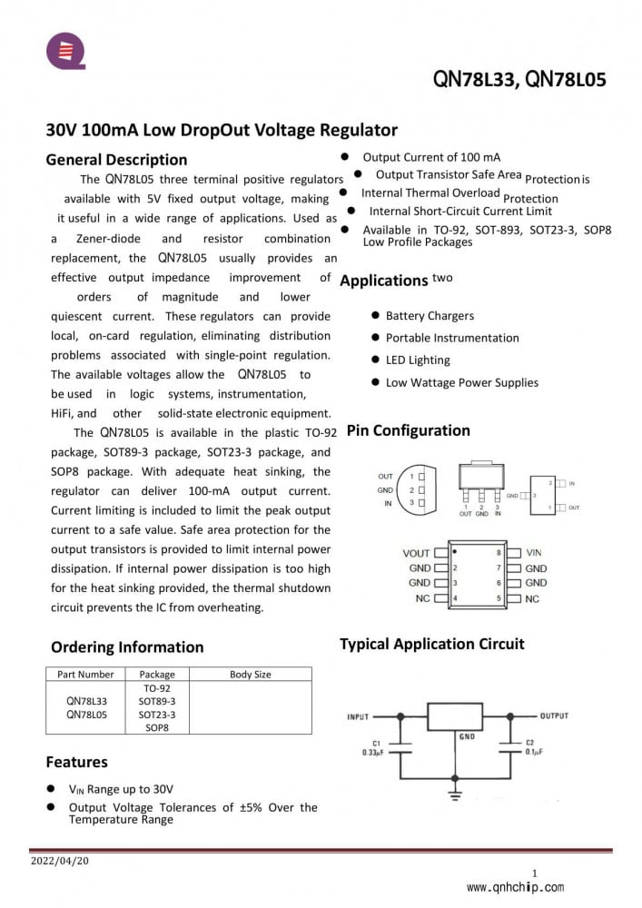 QN78L33 datasheet page 1