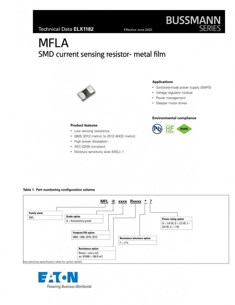 EATON MFLA datasheet page 1