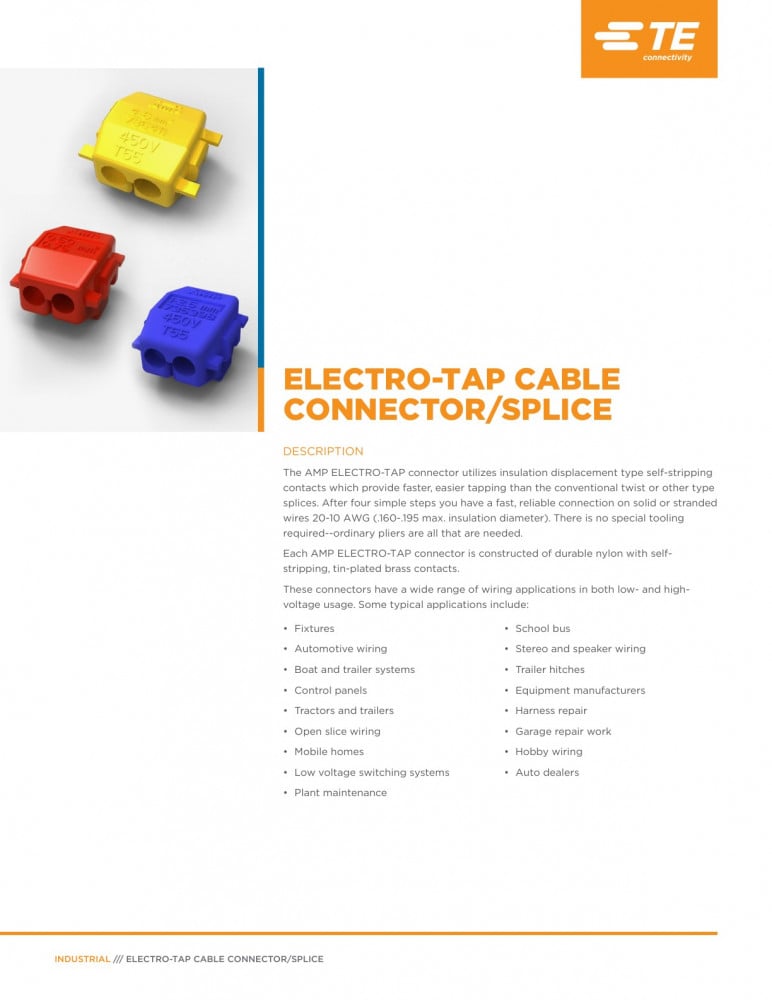 TE Connectivity AMP ELECTRO-TAP documentation page 1