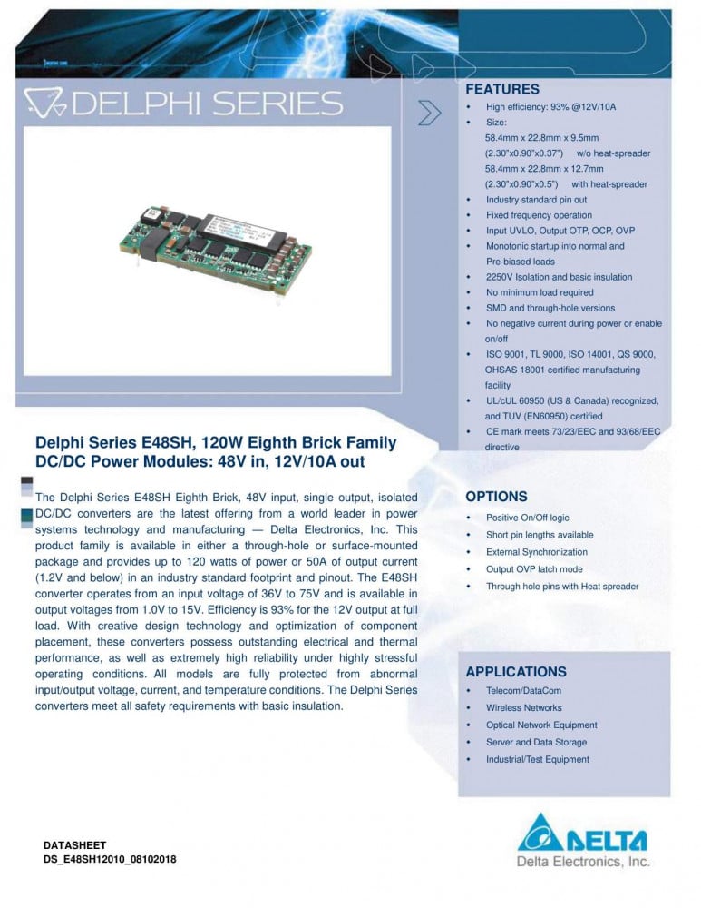 DELTA E48SH12010NRFA datasheet page 1