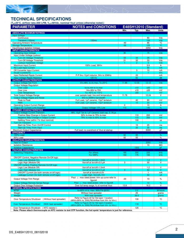 DELTA E48SH12010NRFA datasheet page 2