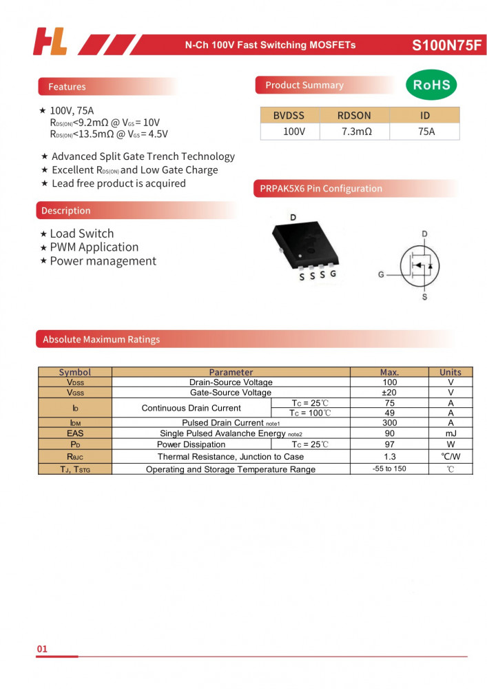 S100N75F datasheet page 1