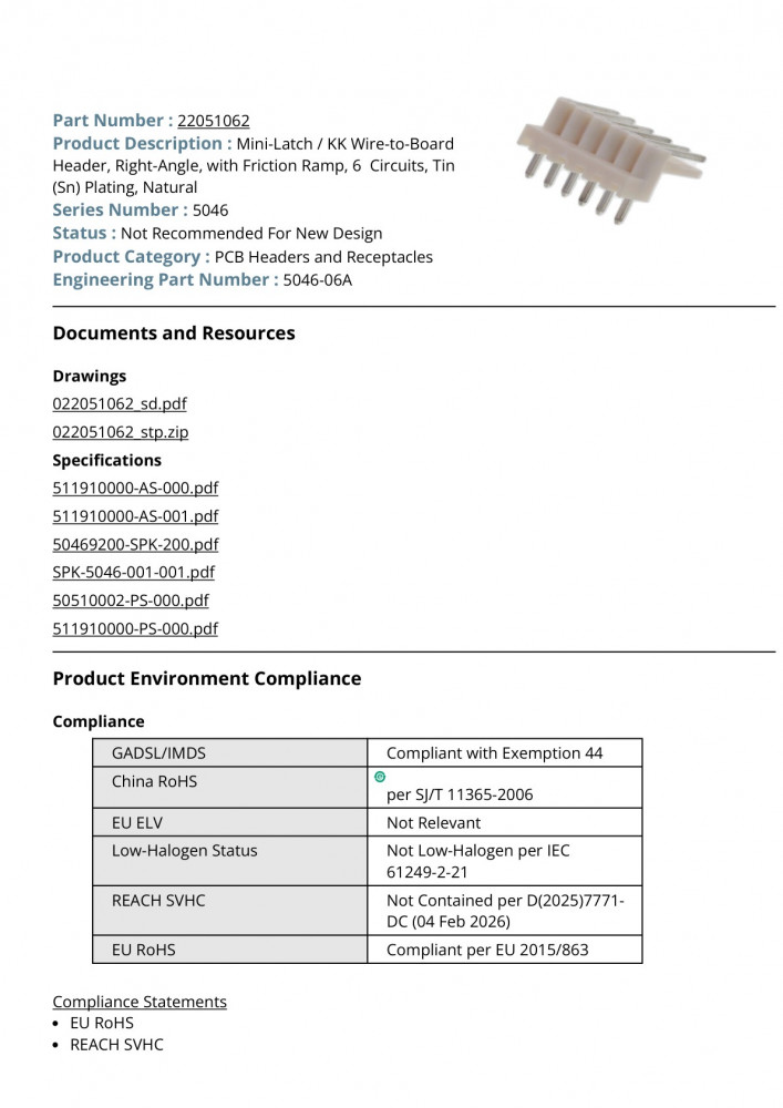 MOLEX 22051062 technical document image 1