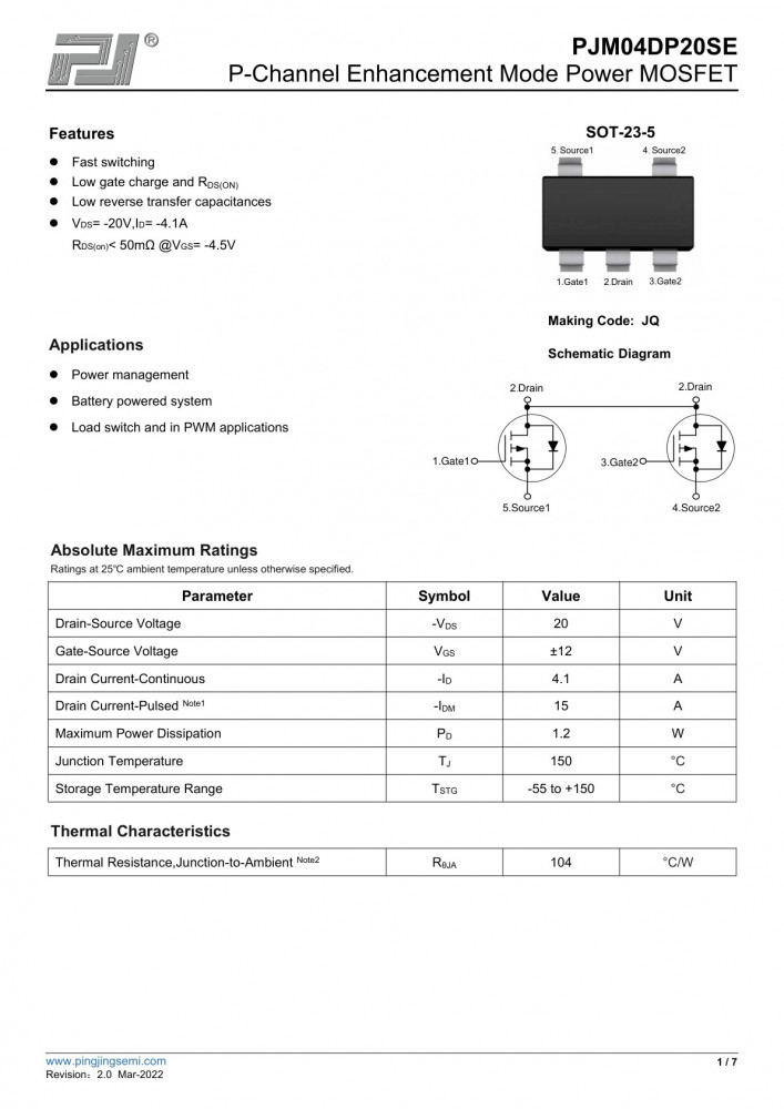 PJM04DP20SE datasheet page 1