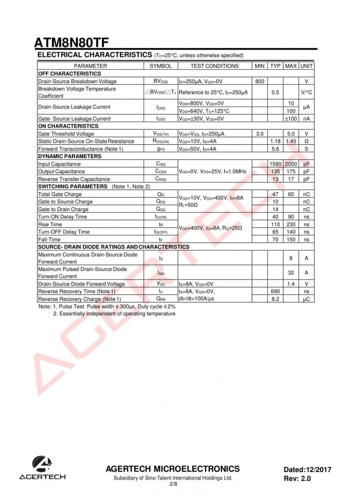 ATM8N80TF datasheet page 2