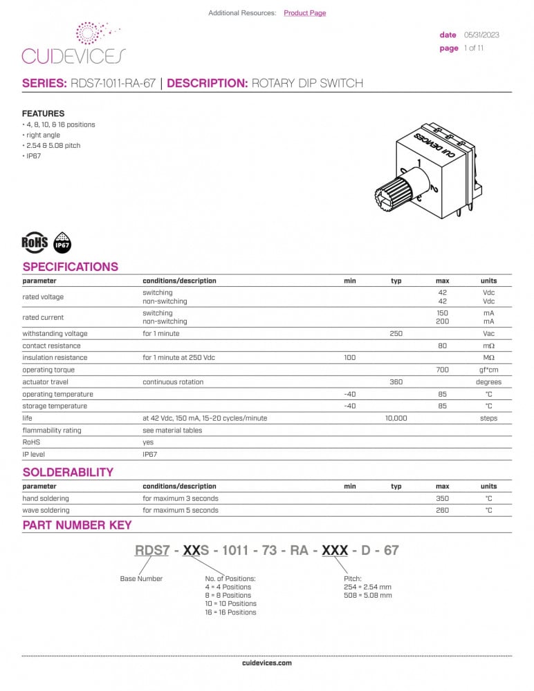 CUI RDS7 datasheet page 1