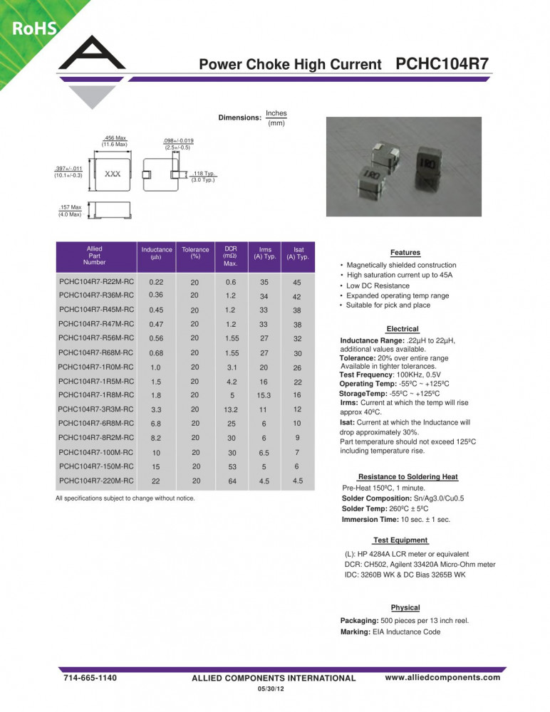 Allied Components International PCHC series product document image
