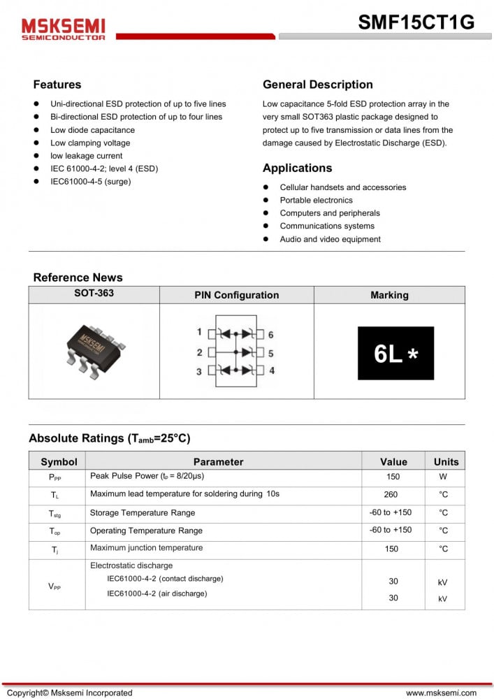 SMF15CT1G datasheet page 2