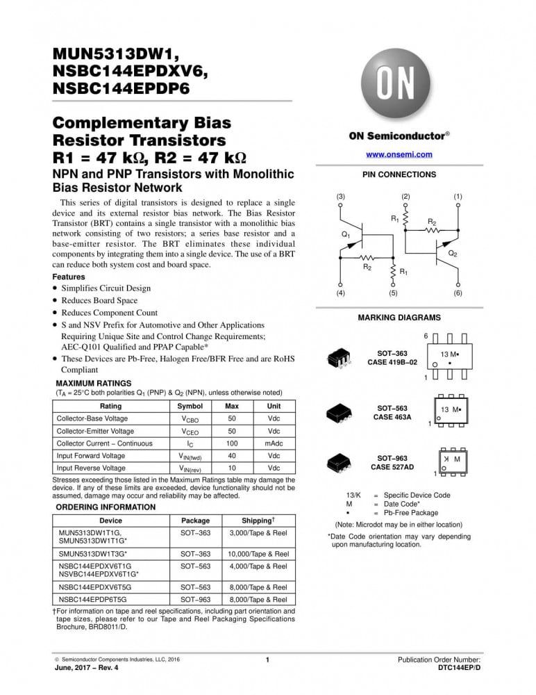 NSVBC144EPDXV6T1G datasheet page 1