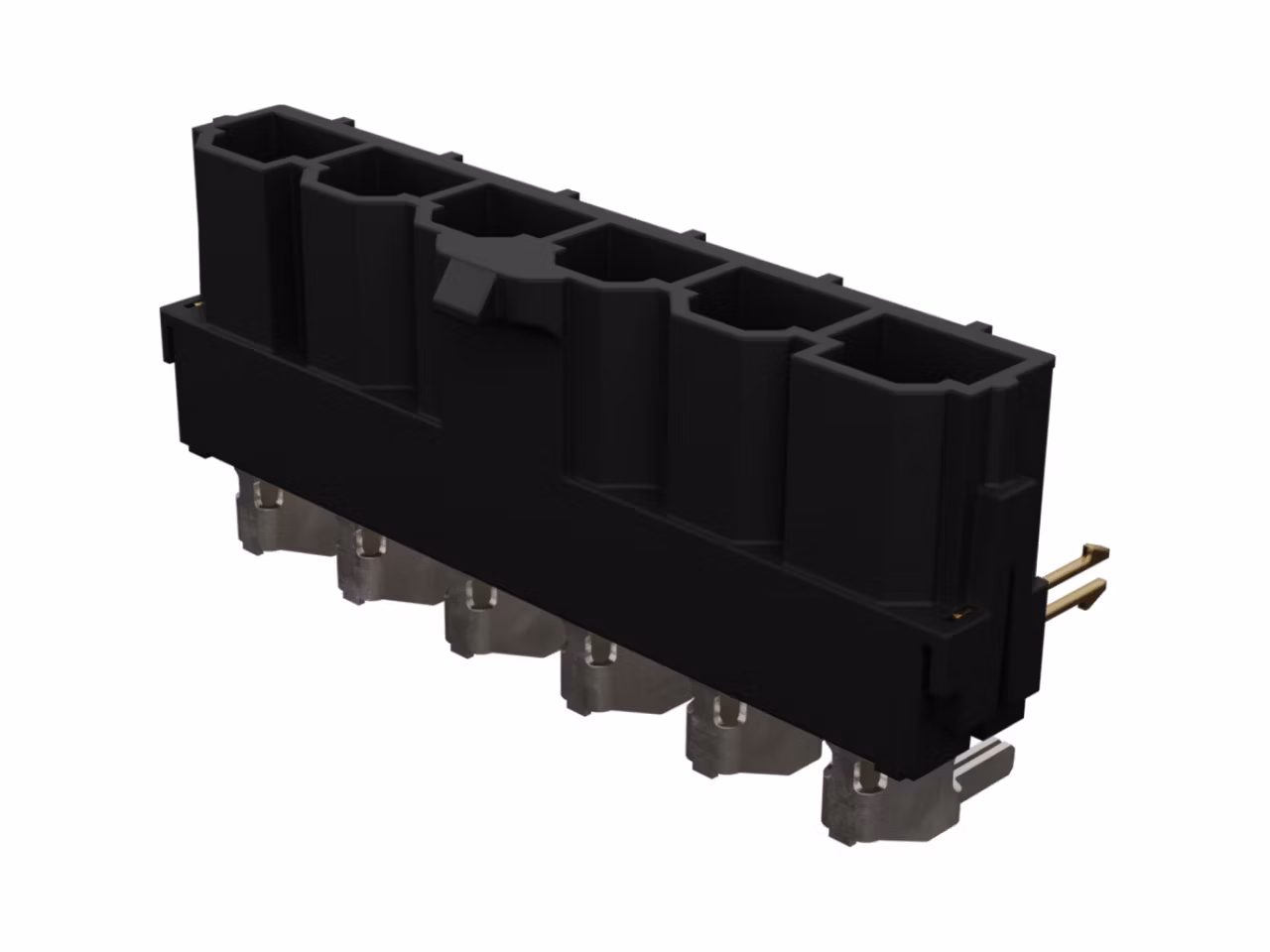 Mini-Fit Sr. Right-Angle Header, 10.00mm Pitch, Single Row, 6 Circuits, 5.10mm Tail Length, for 2.36mm PCB, Tin (Sn) Plating, with Clip, USE NYE LUBE ON MATING SURFACES for sale