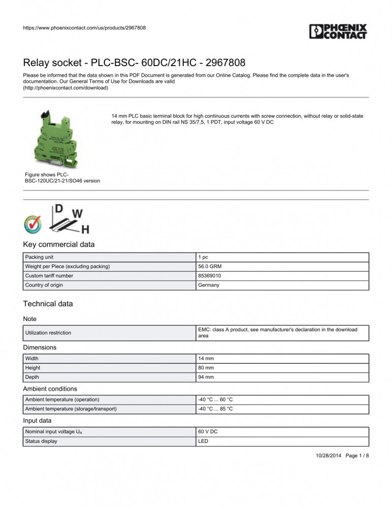 Phoenix Contact 2967808 technical document page 1