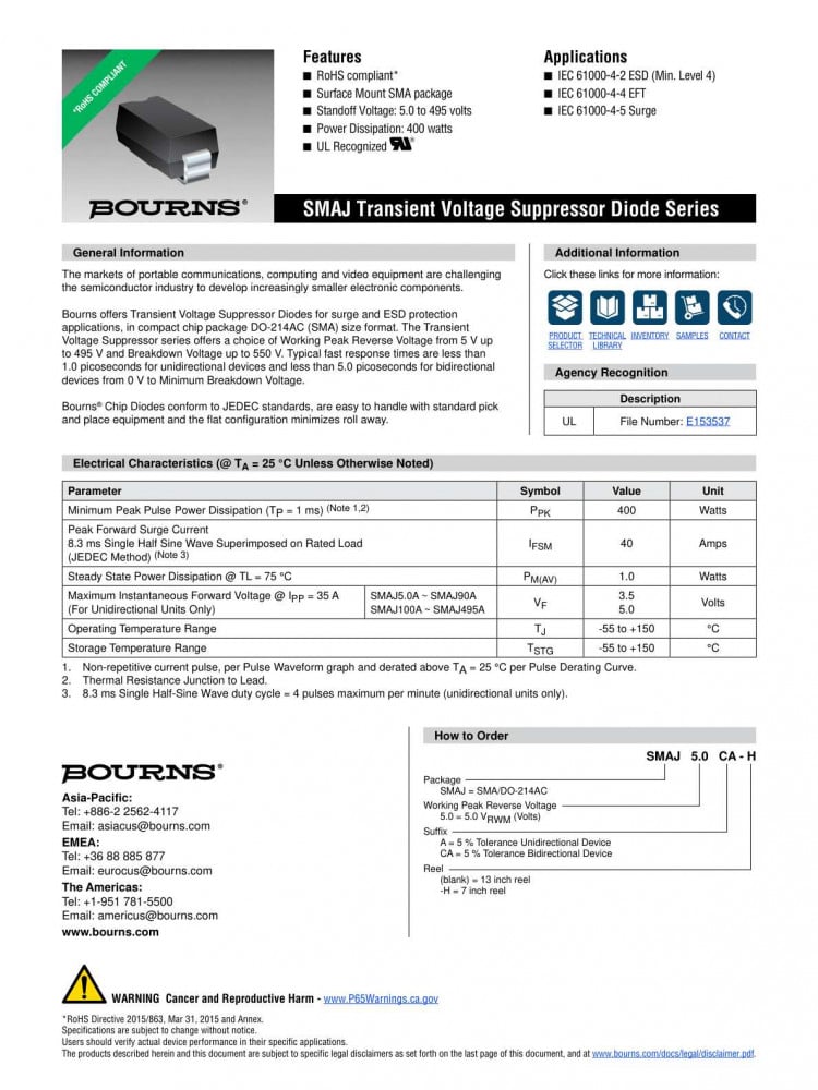 BOURNS SMAJ series datasheet page 1