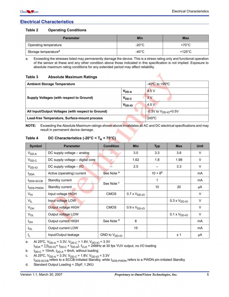 OV7725 documentation page 5
