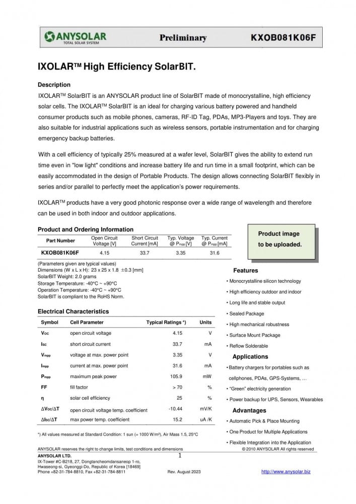 ANYSOLAR KXOB081K06F-TR datasheet page 1