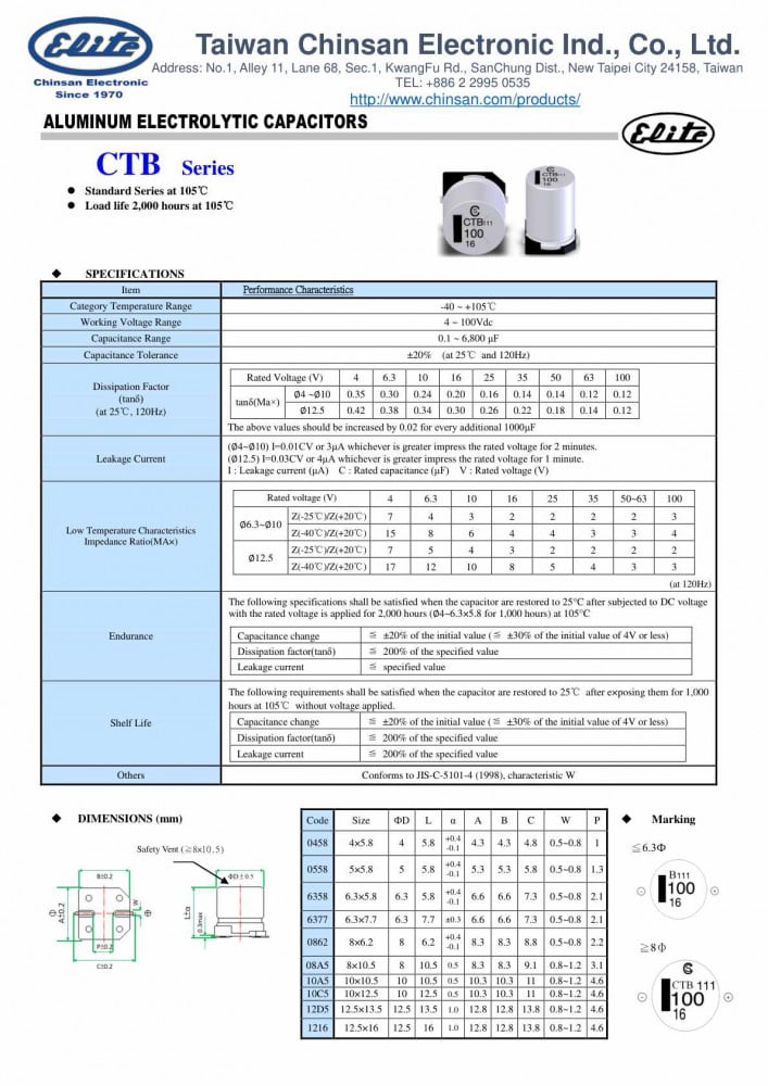 Chinsan CTB series datasheet page 1