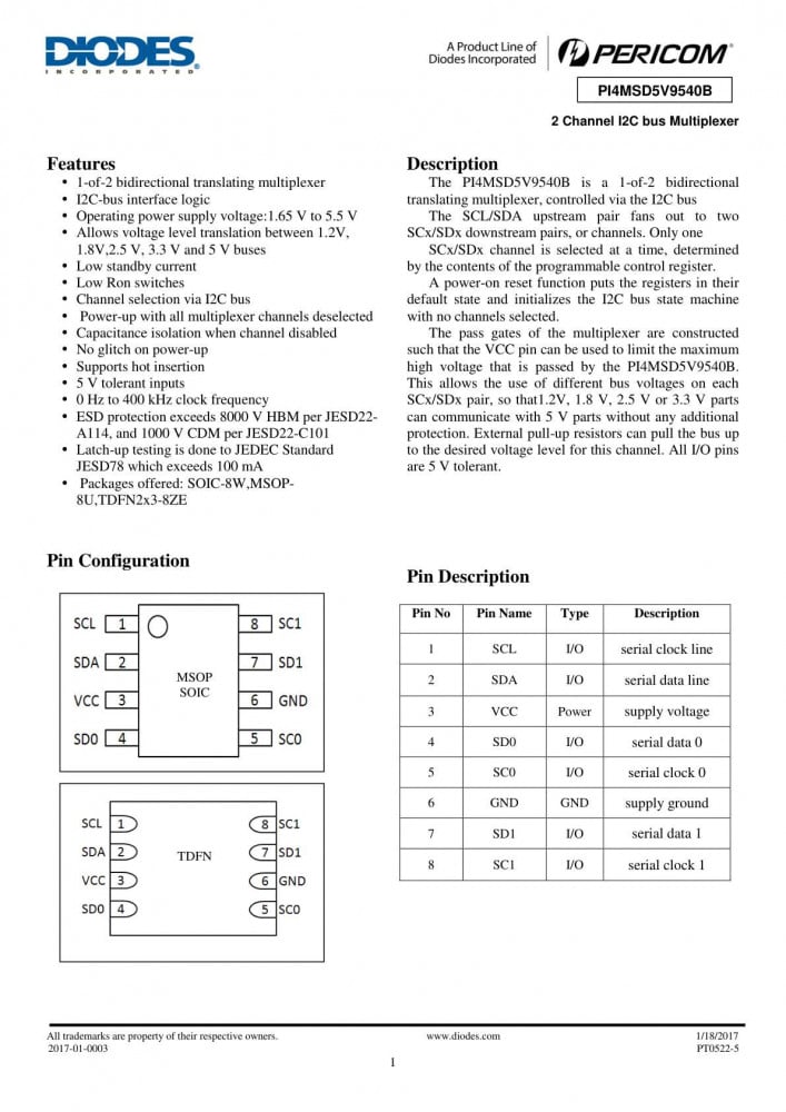 PI4MSD5V9540BUEX datasheet page 1