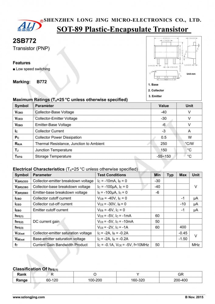 2SB772 datasheet page 1