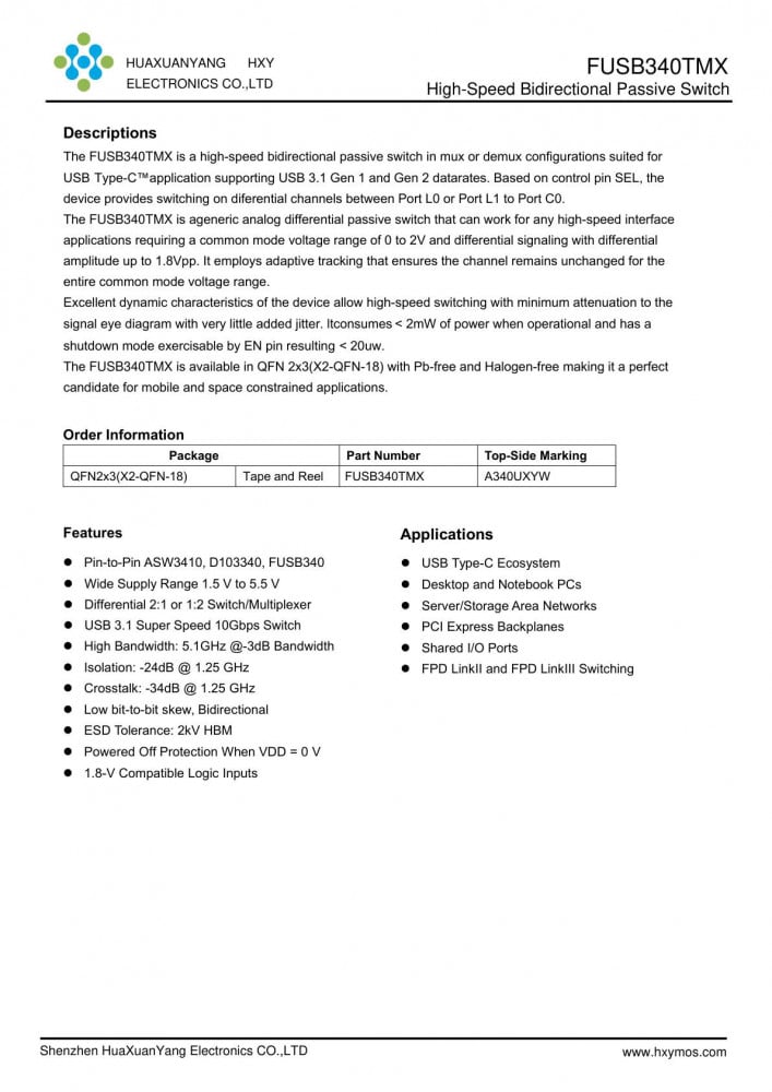 FUSB340TMX-HXY datasheet page 1