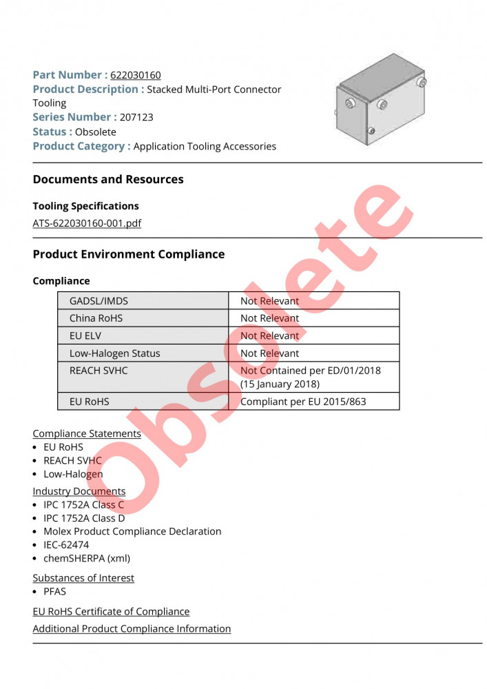 Molex 622030160 tooling document, page 1