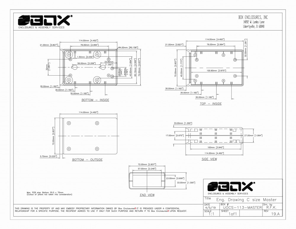 UOCM-113 enclosure drawing and views