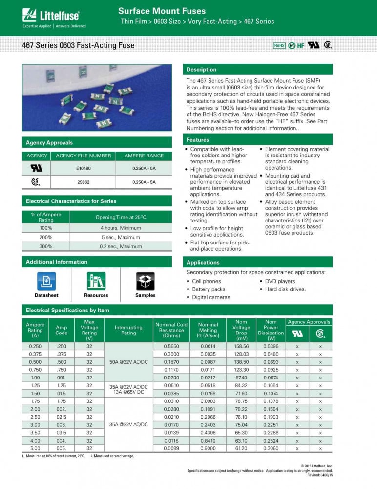 Littelfuse 0467 series datasheet page 1