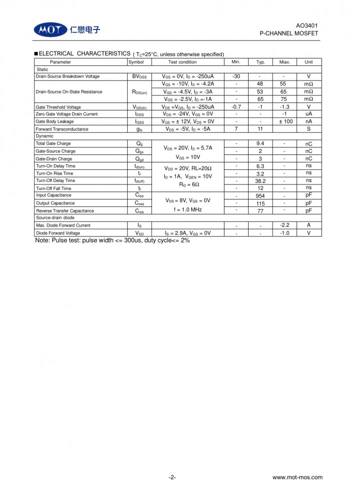 AO3401 datasheet page 2