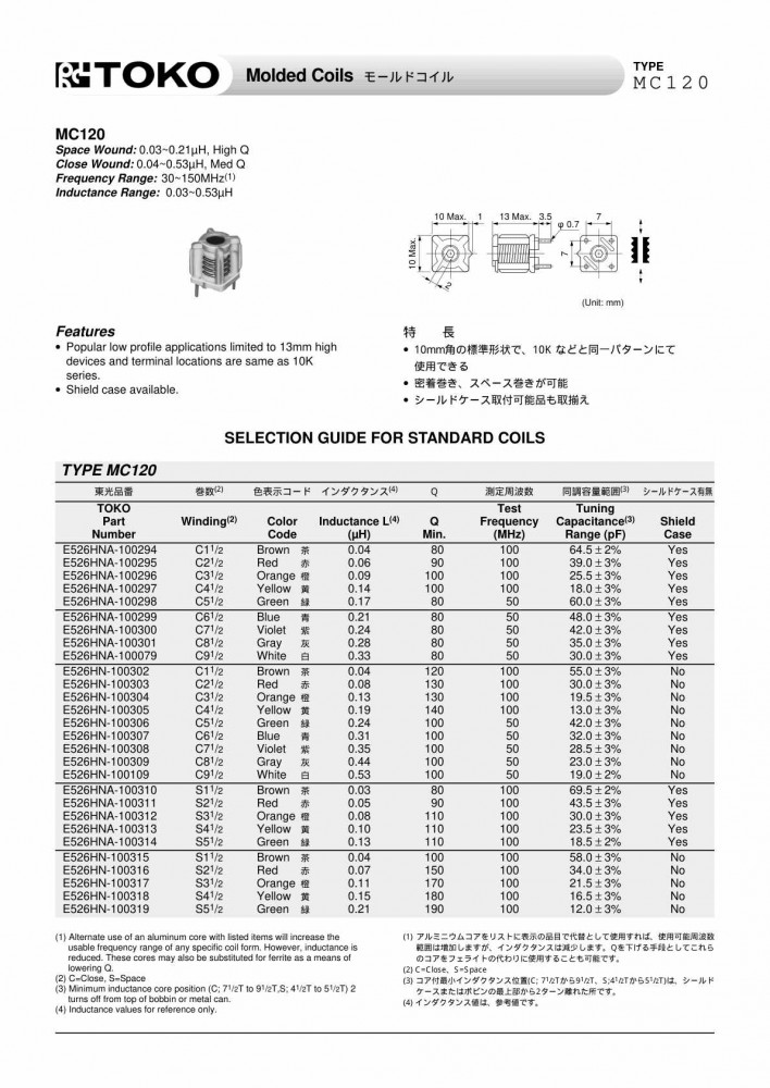 MC120 selection guide containing E526HNA-100300