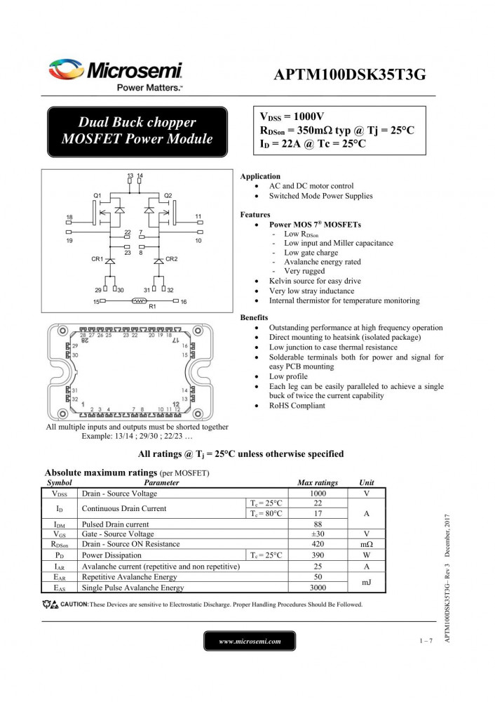 APTM100DSK35T3G datasheet page 1