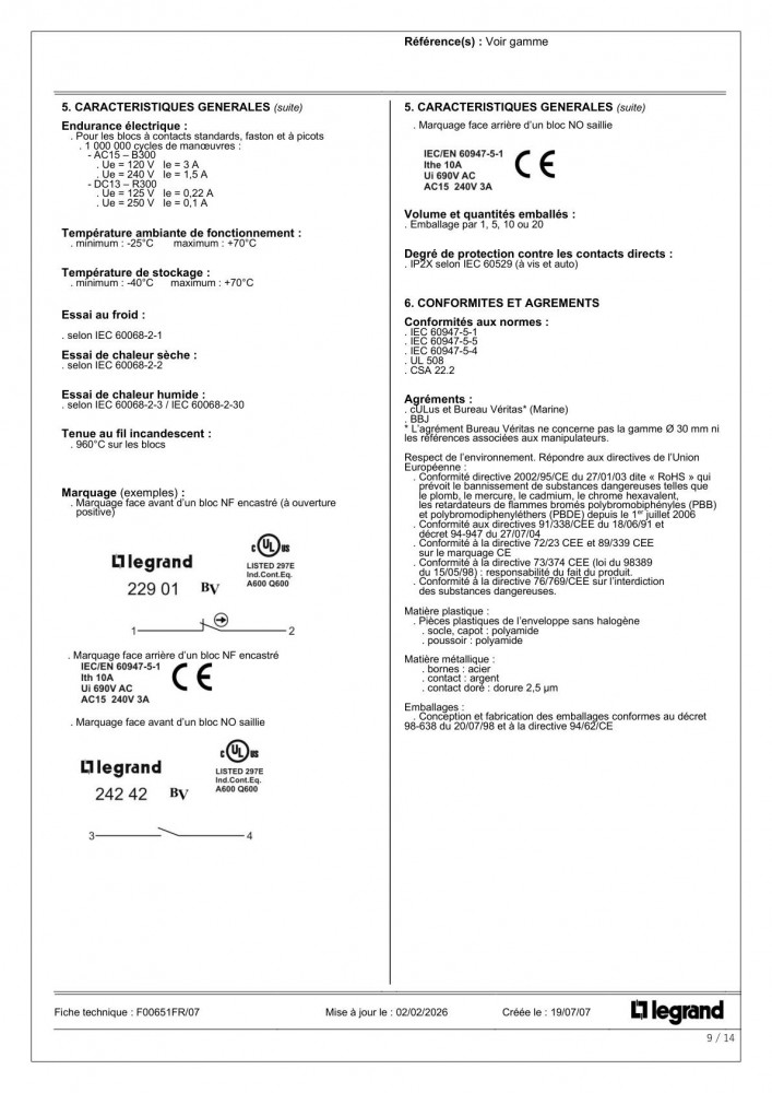 Legrand technical document, page 9