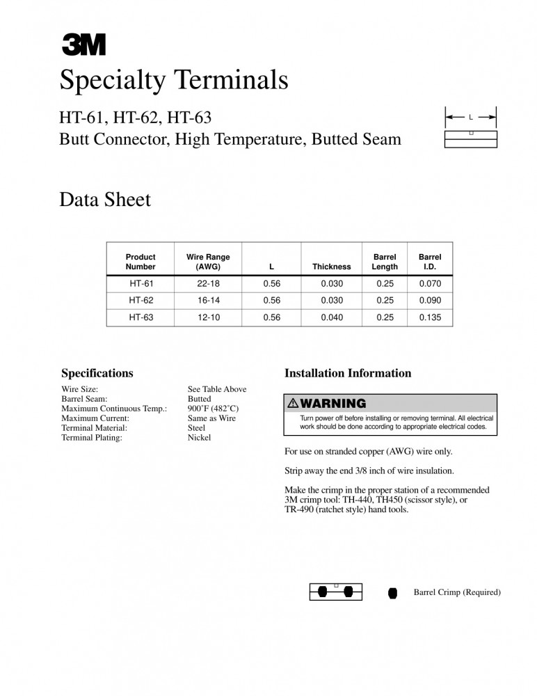 3M HT-61 Specialty Terminals technical document page 1