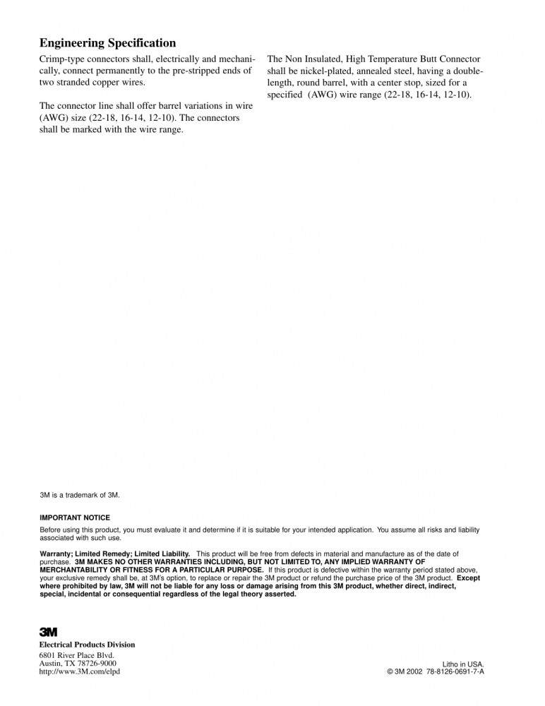3M HT-61 Specialty Terminals technical document page 2