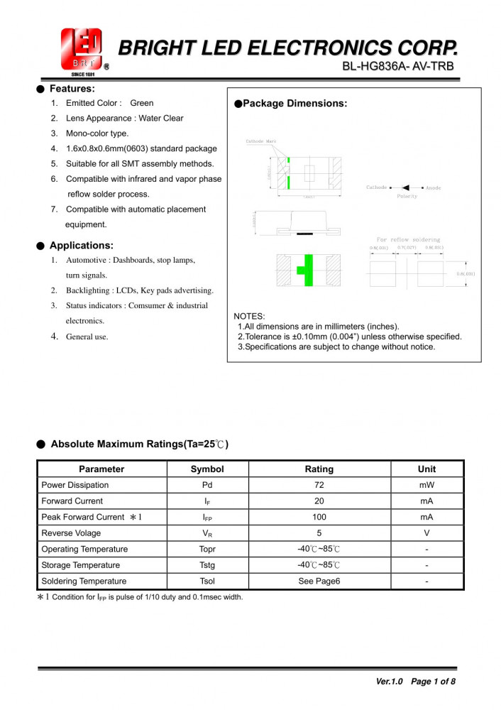 BL-HG836A-AV-TRB datasheet page 1
