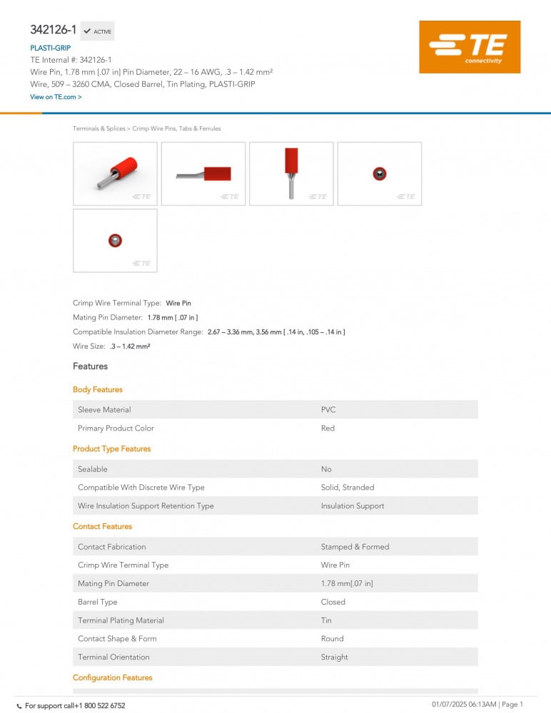 TE Connectivity 342126-1 document page 1