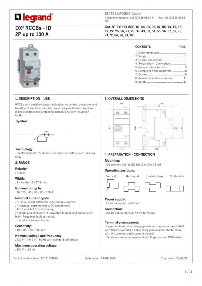 Legrand RCCB technical document, page 1