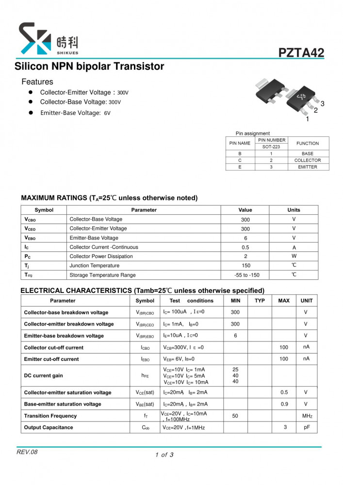 PZTA42 technical document page 1