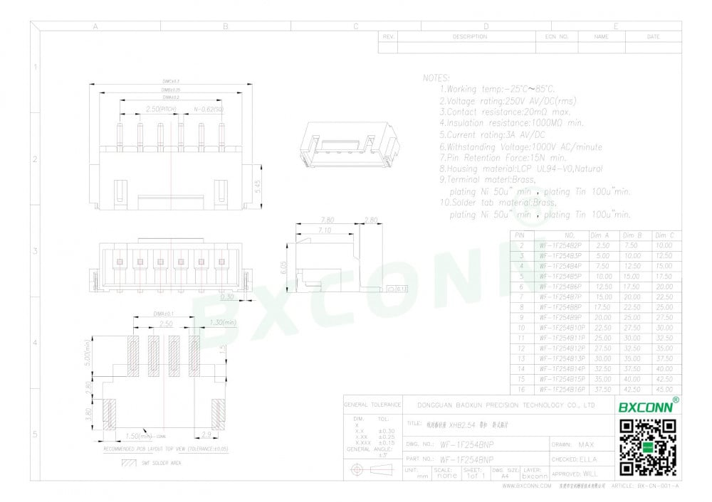 BXCONN WF-1F254B6P technical document page 1
