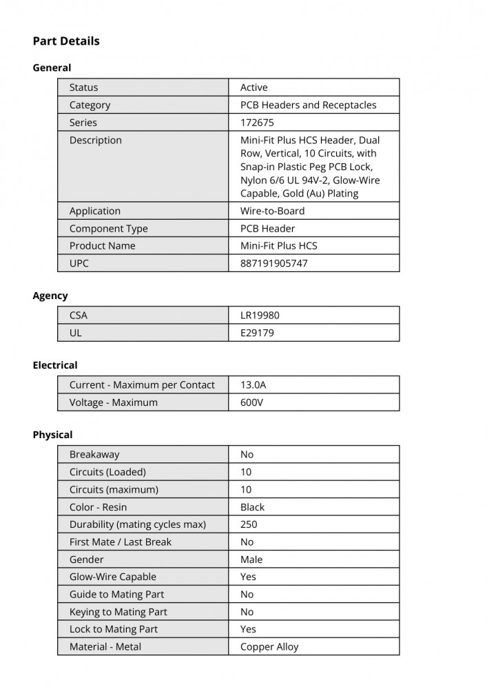 MOLEX Mini-Fit Plus HCS specification page 2