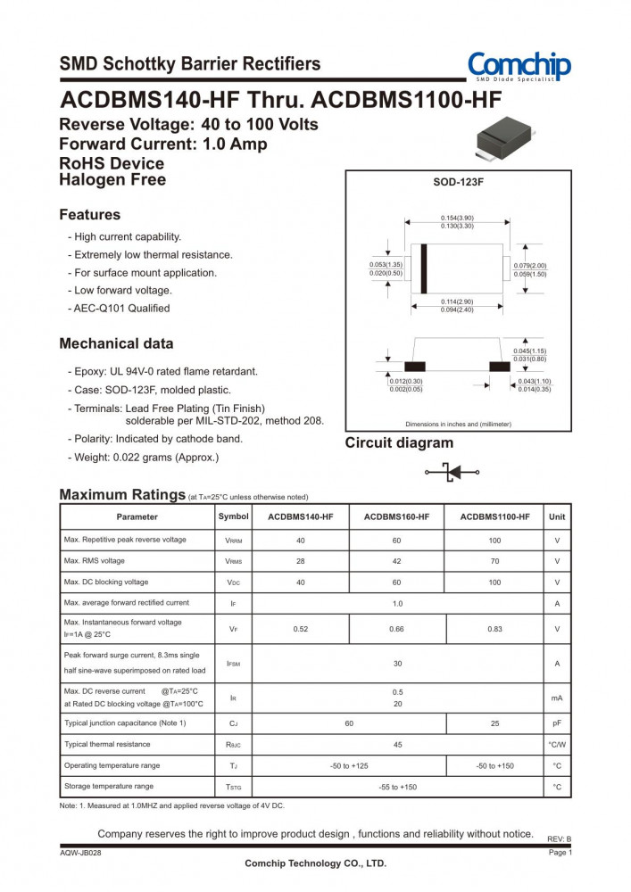 ACDBMS140-HF datasheet page 1