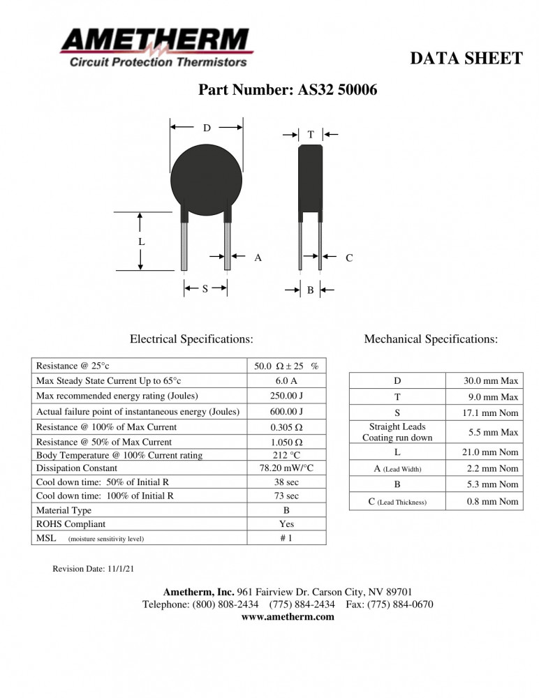 Ametherm AS32 50006 datasheet preview