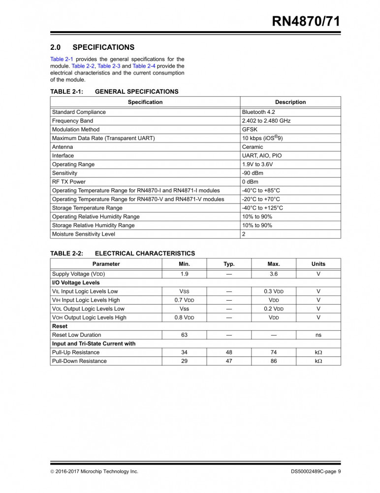 RN4870 datasheet page 9