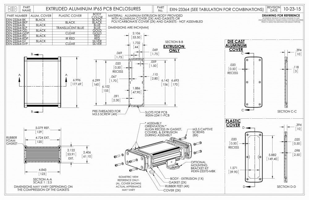 Bud Industries EXN-23364 series enclosure drawing reference