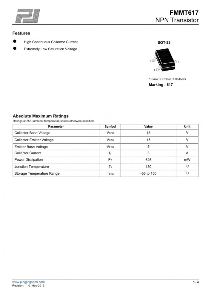 FMMT617 datasheet page 1